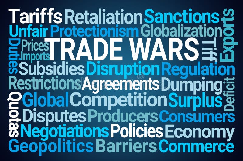 Trade Wars Word Cloud on Blue Background Stock Illustration ...
