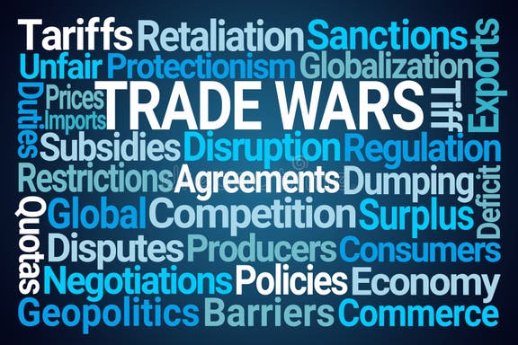 Trade Wars Word Cloud on Blue Background Stock Illustration ...