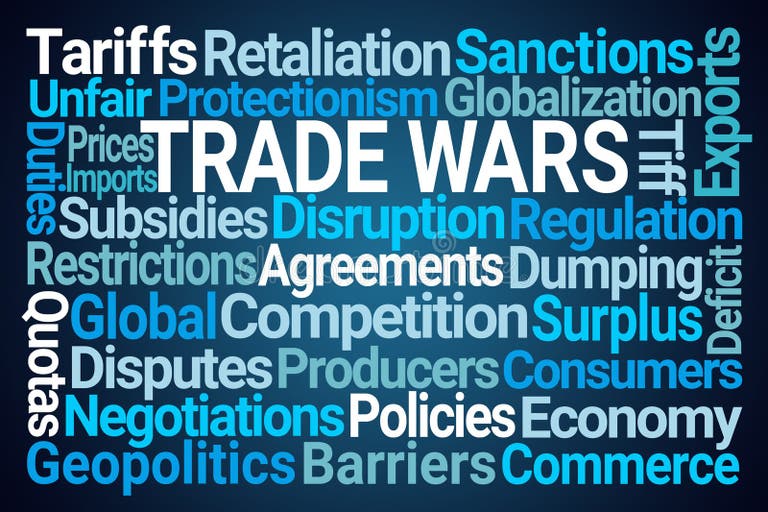 Trade Wars Word Cloud on Blue Background Stock Illustration ...