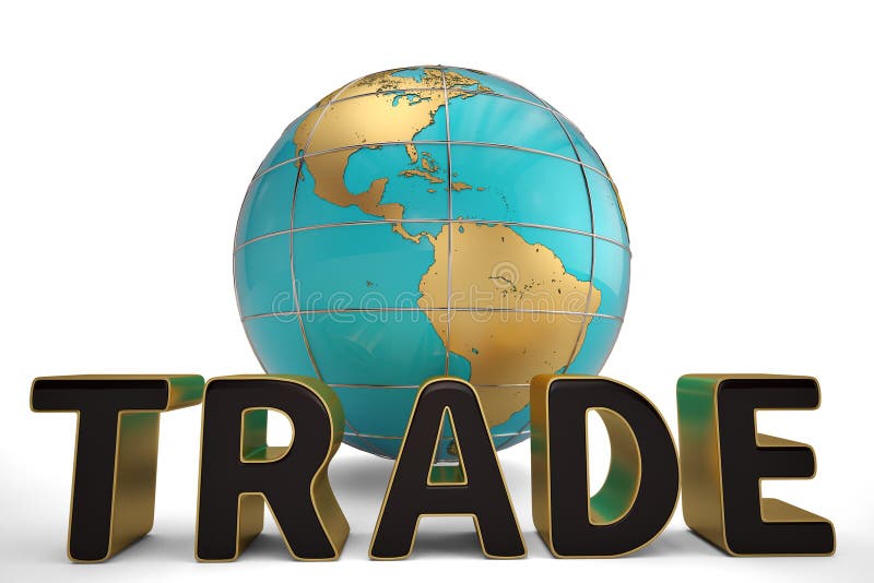 Trade Word and Globe on White Background 3D Illustration. Stock ...