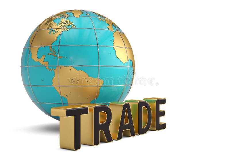Trade Word on World Map 3D Illustration. Stock Illustration ...