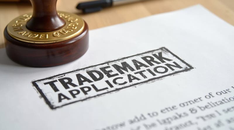 Trademark Application Document with Approved Stamp and Pen on Desk ...