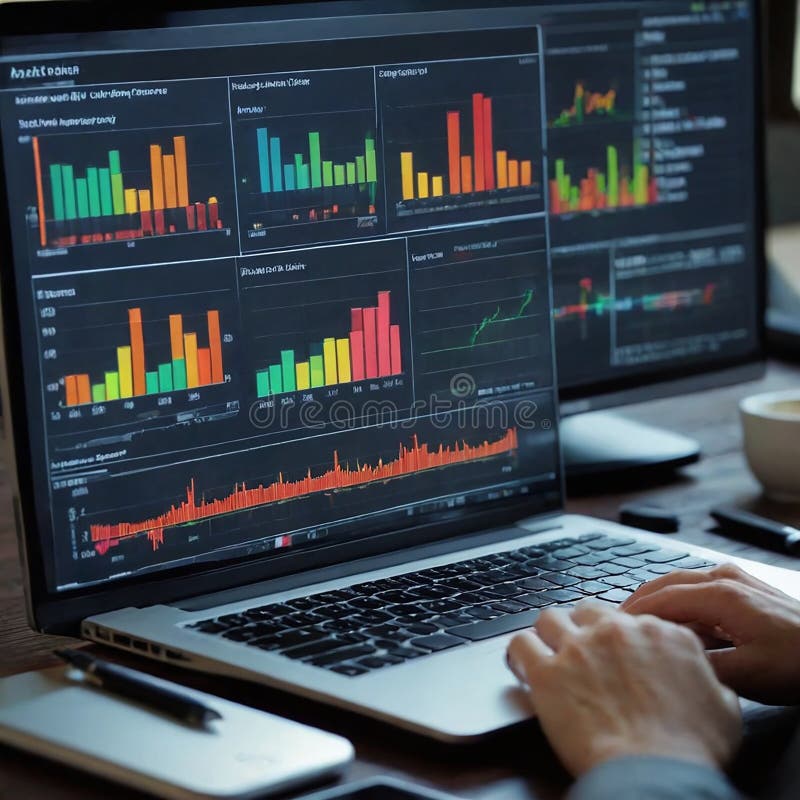 Trader Analyzing Data on Virtual Screen.Price Graph and Indicator. Stock Market Invest and ...