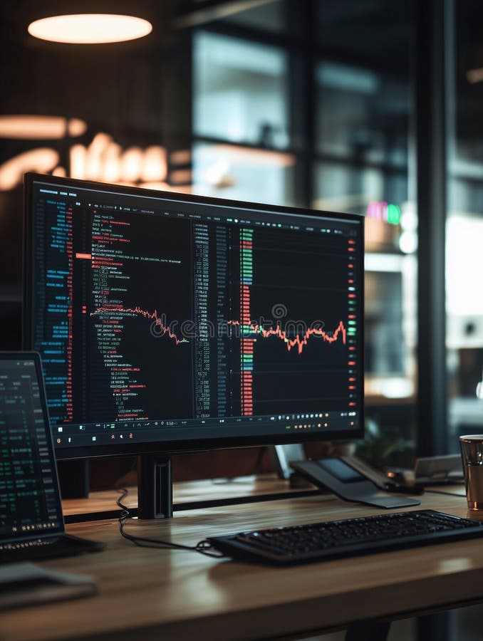 Trader Analyzing Financial Data in a Modern Office Environment during ...