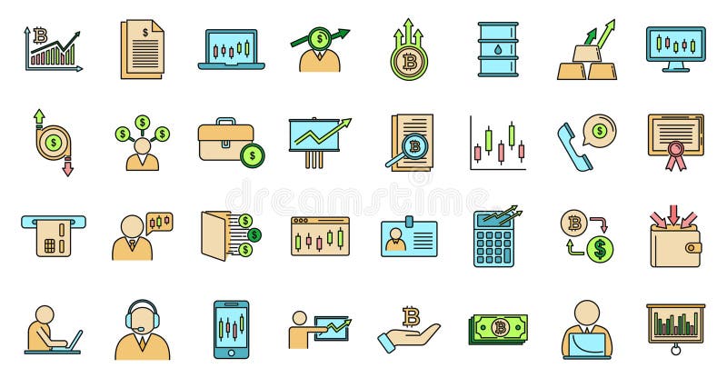 Trader Icons Set Vector Color Line Stock Vector - Illustration of ...