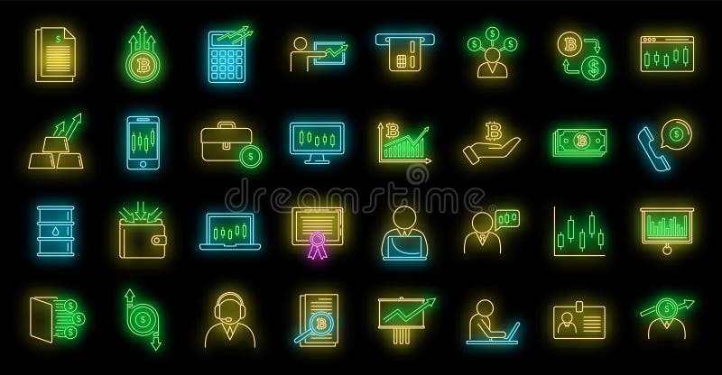 Trader Icons Set Vector Neon Stock Illustration - Illustration of desk ...