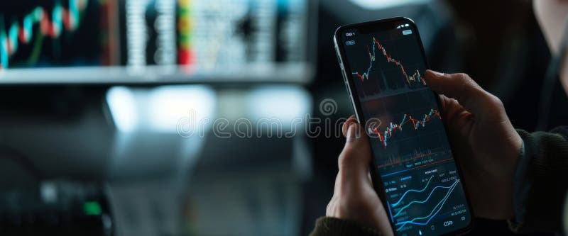 Trader S Hands with Mobile Phone and Stock Chart Stock Illustration ...