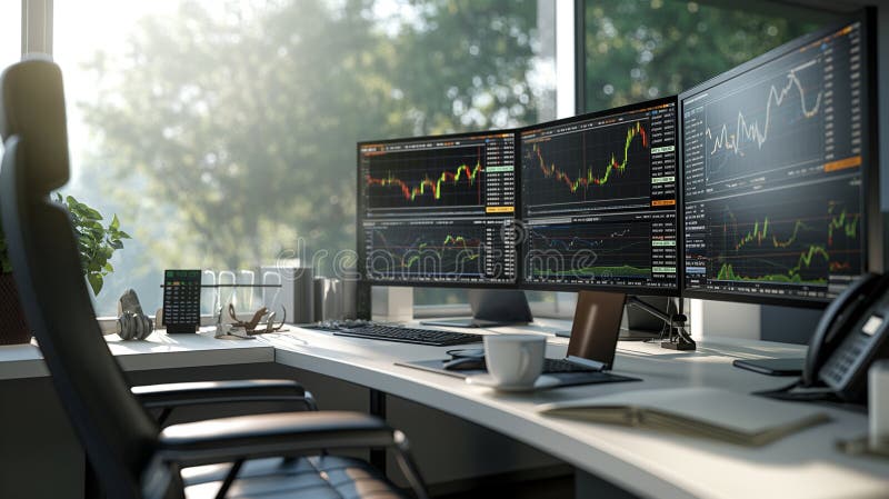 A Trader S Workplace with a Large Number of Monitors. Stock ...