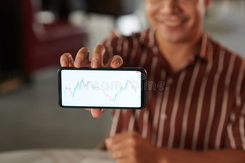 Trader Showing Smartphone with Chart Stock Photo - Image of infographic ...