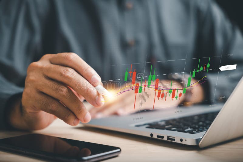 Trader Utilizing Technology To Analyze Candlestick Chart, Making ...