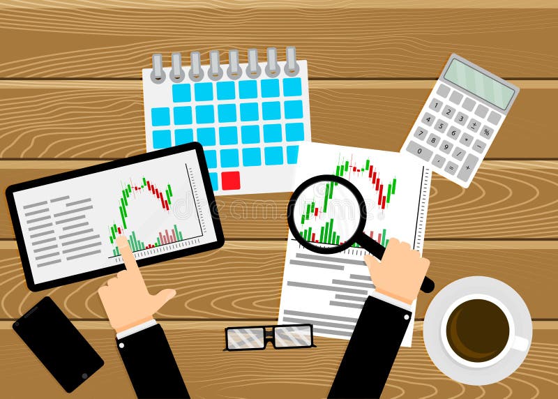 Trader Work Place, Analyzing Exchange Chart Candlestick Stock Vector ...