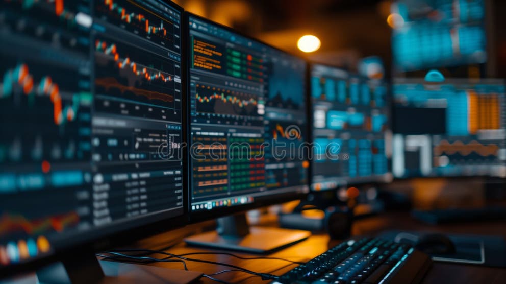 Traders Analyze Multiple Financial Charts on Several Monitors in a Busy ...