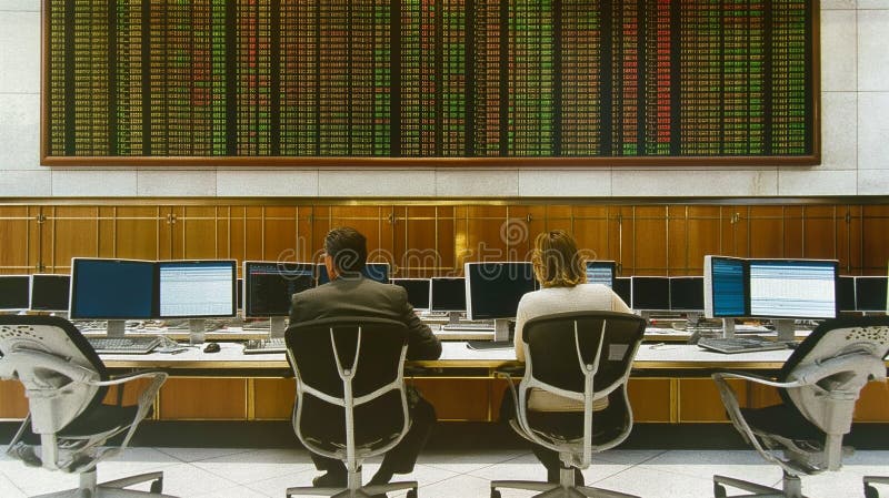 Traders Analyzing Financial Data in Busy Stock Exchange during Trading ...