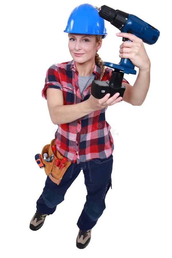 Tradeswoman Holding a Power Tool Stock Photo - Image of caucasian ...