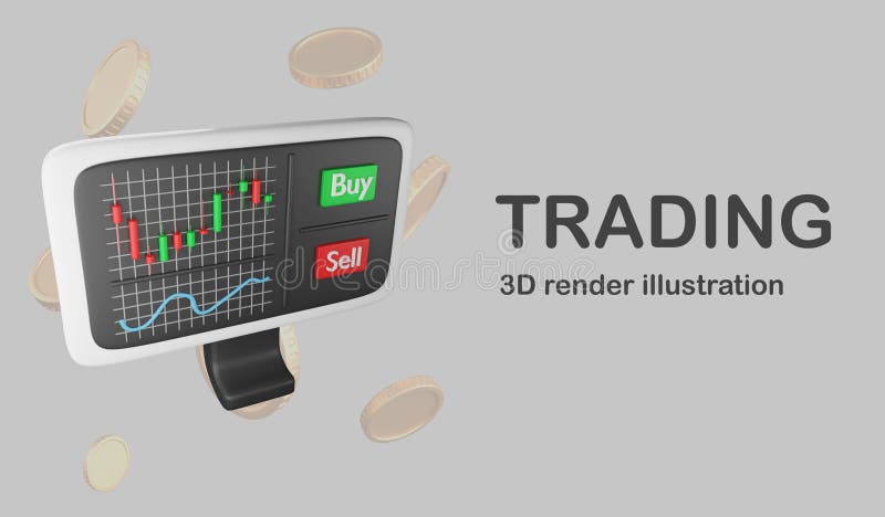Trading Banner and Copy Space on Grey Background , 3D Render Investment ...