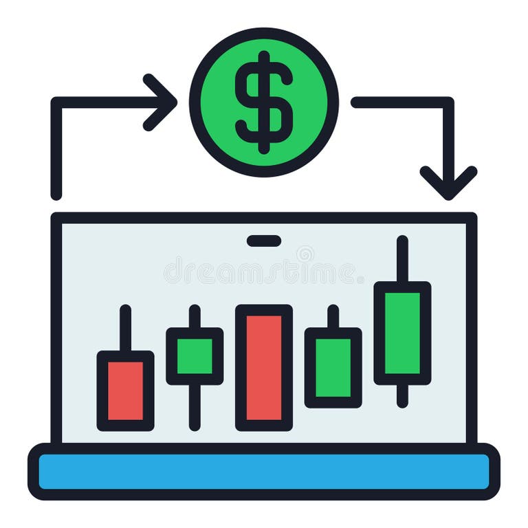 Trading Chart and Dollar Sign on Laptop Screen Vector Colored Icon or ...