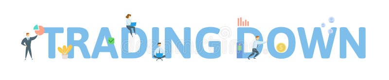TRADING DOWN. Concept With People, Letters And Icons. Flat Vector ...