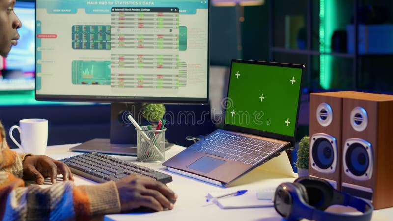 Trading Engineer Looking at E Commerce Diagrams and Copy Space on ...