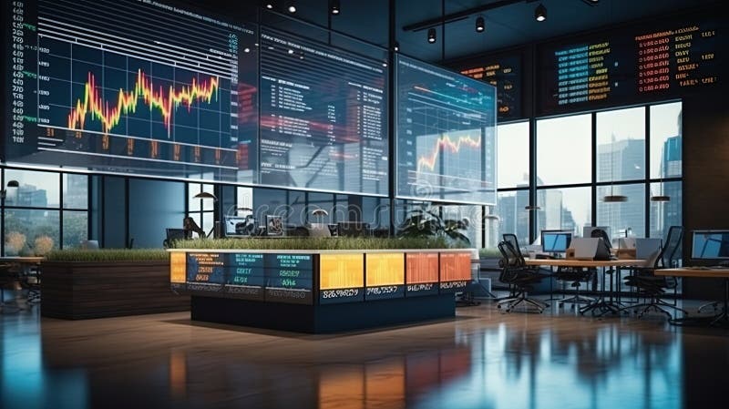 The Trading Hall of the Exchange with Screens and Financial Graphs ...