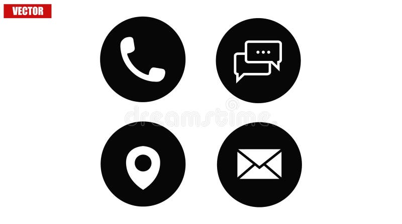 Contact Icon Set. Black and White Illustration of Different Contact ...