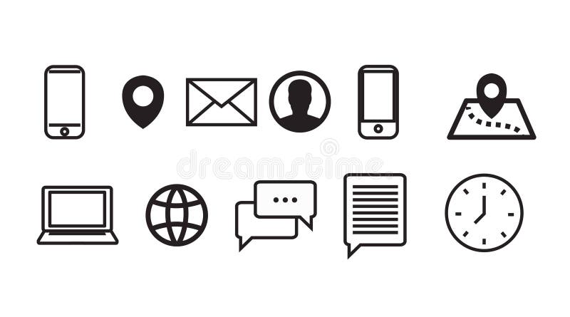 Contact Icon Set. Black and White Illustration of Different Contact ...