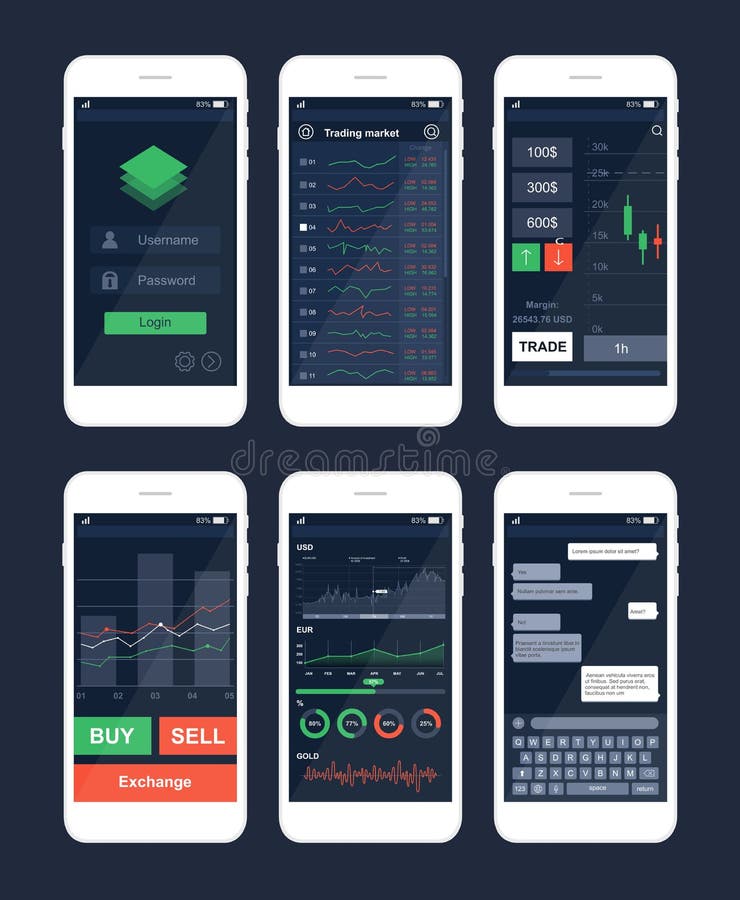 Trading Mobile App Interface Template Set. Smartphone Applications ...
