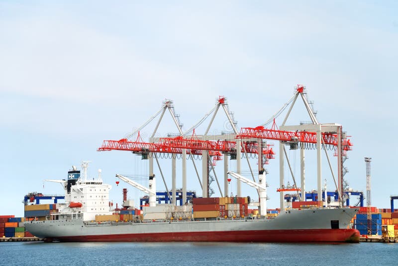 The Trading Seaport with Cranes and Ships Stock Image - Image of haul ...