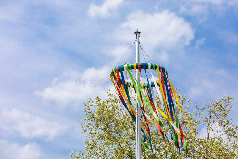 Tradiotional Maypole with Blue Sky Stock Image - Image of maypole ...