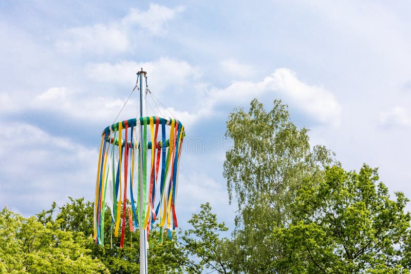 Tradiotional Maypole with Blue Sky Stock Image - Image of german ...