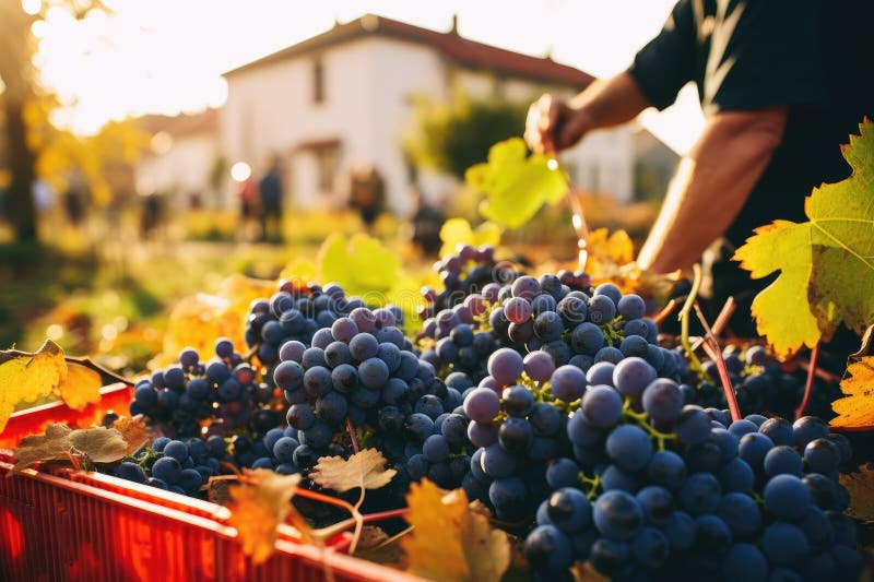 Tradition and Hard Work in Wine Making, with Grape Pickers Carefully ...