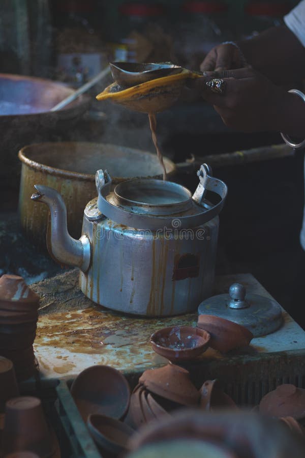 Tradition Tea Making Process in Indian Tea Stall Stock Image - Image of ...