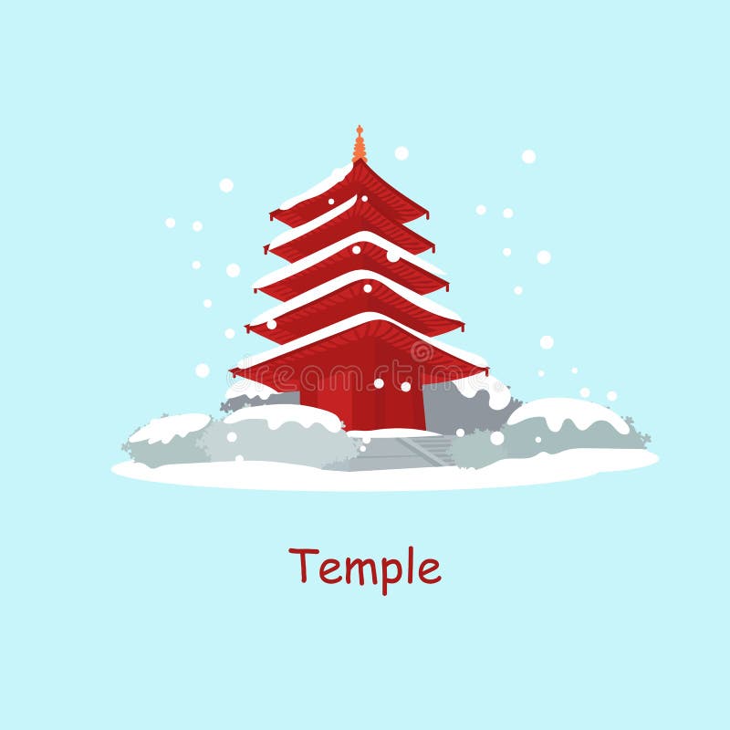 Tradition Temple in Japan in Winter Stock Illustration - Illustration ...