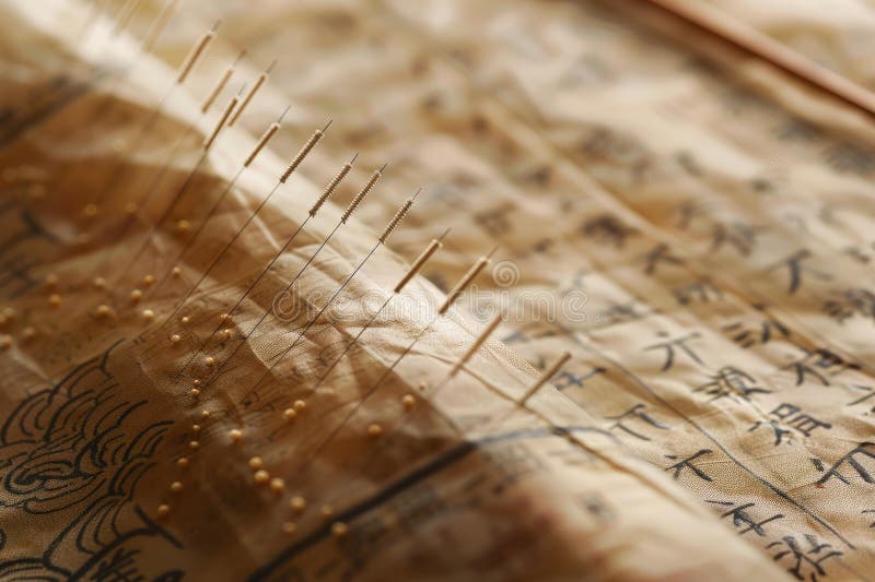 Traditional Acupuncture Needles on Ancient Script Background Stock ...