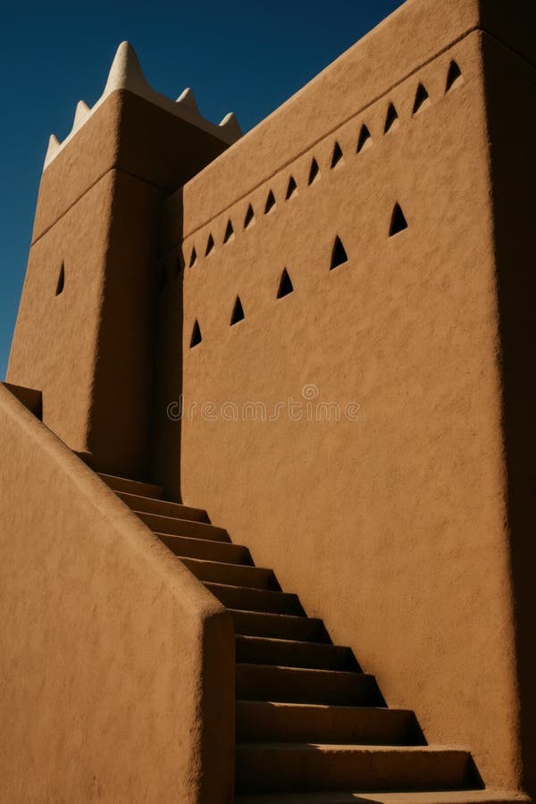 Traditional Adobe Architecture with Exterior Staircase Stock ...