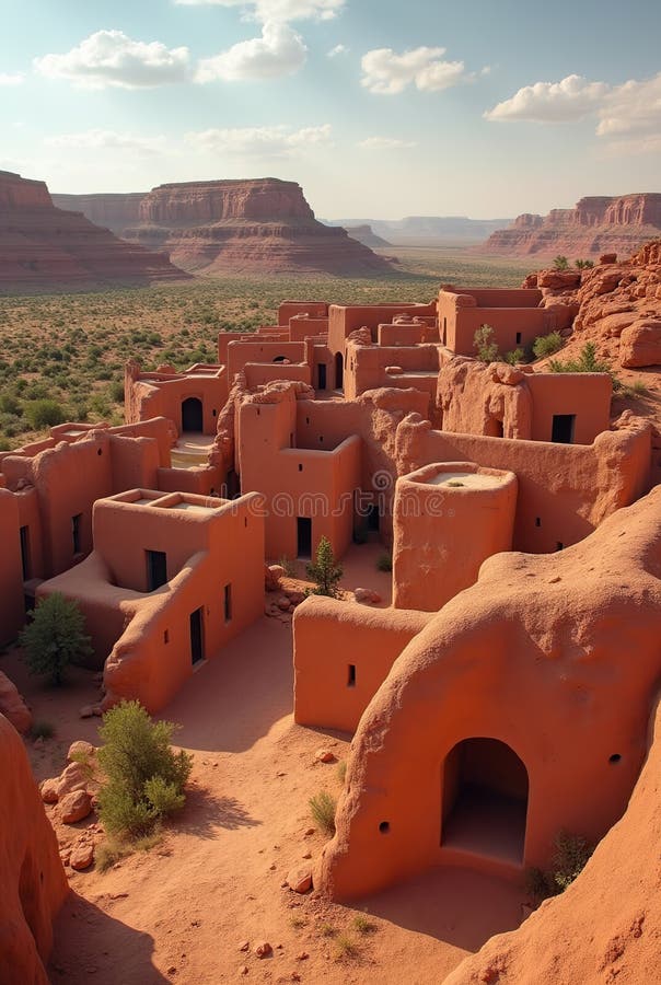 Traditional Adobe Buildings in a Stunning Desert Landscape Stock ...
