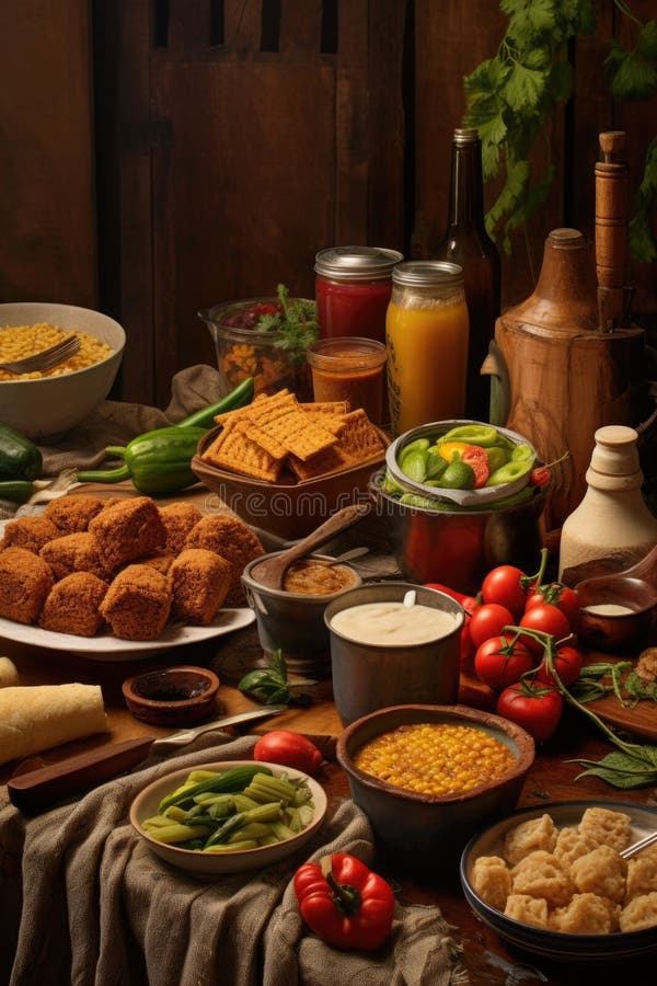 Traditional African American Foods on a Table Stock Illustration ...
