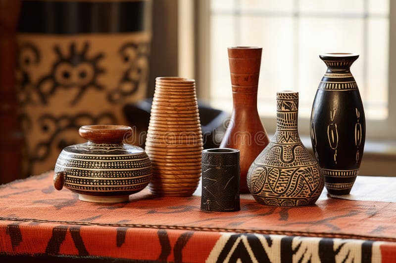Traditional African Art Pieces on a Table Stock Illustration ...