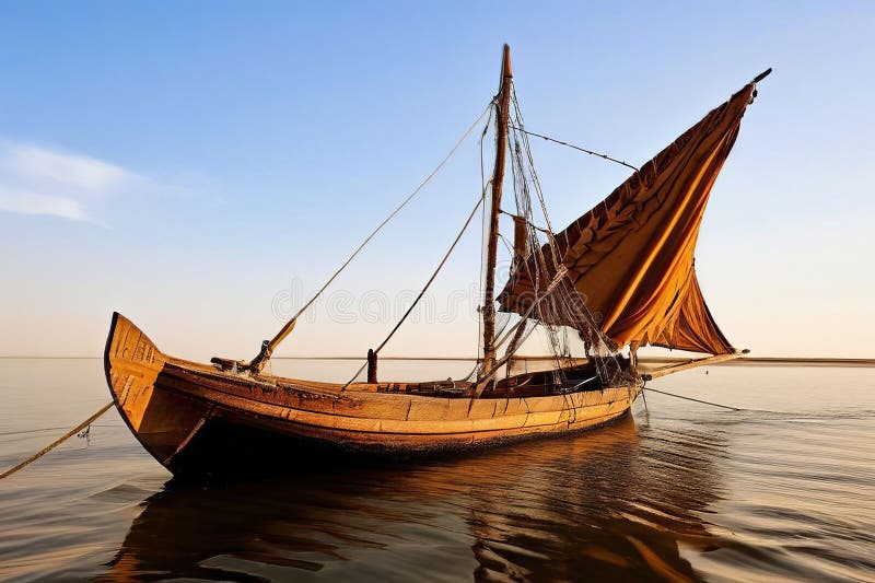 A Traditional African Dhow with a Triangular Sail and Stock ...