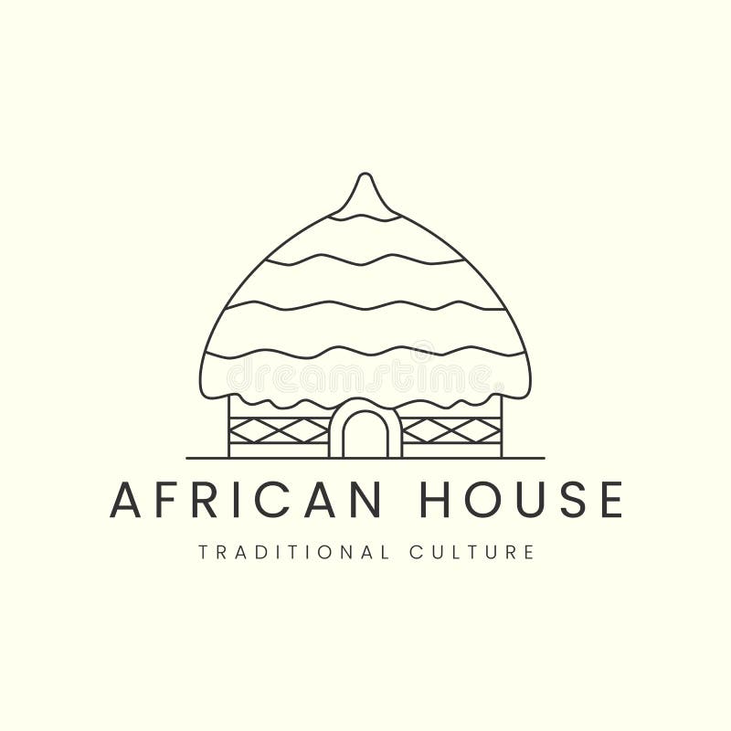 Traditional African House with Line Art Style Logo Vector Illustration ...