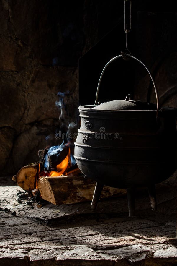 A Cauldron, Three-legged Pot, for Cooking Food Slowly Over an Open Fire ...