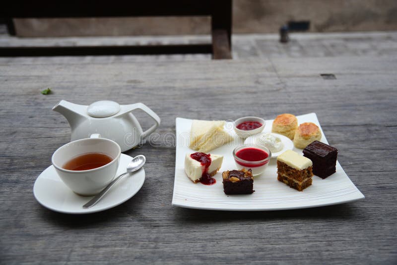 Traditional Afternoon Tea Set on Wooden Table Stock Image - Image of ...
