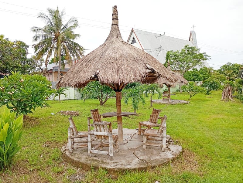 Traditional Alang-alang Hut with Bamboo Chair Stock Photo - Image of ...