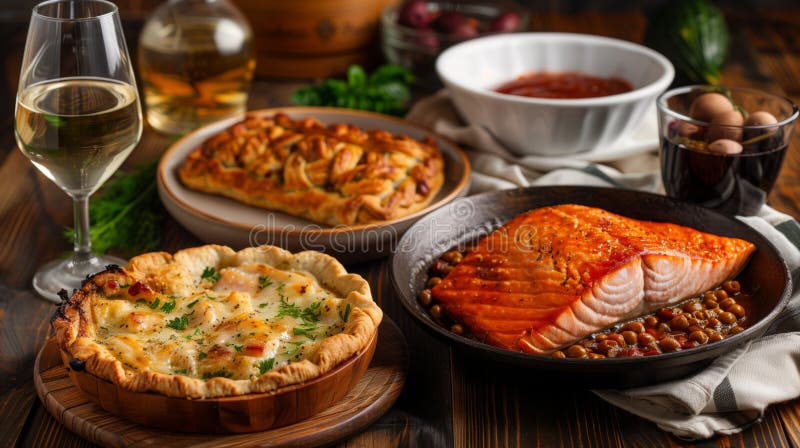Traditional Alaskan Dishes Served on a Rustic Table Stock Image - Image ...
