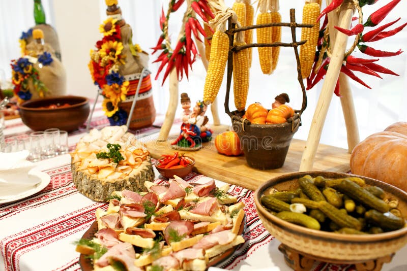 Traditional Alcohol and Appetizer on Wedding Table Stock Photo - Image ...