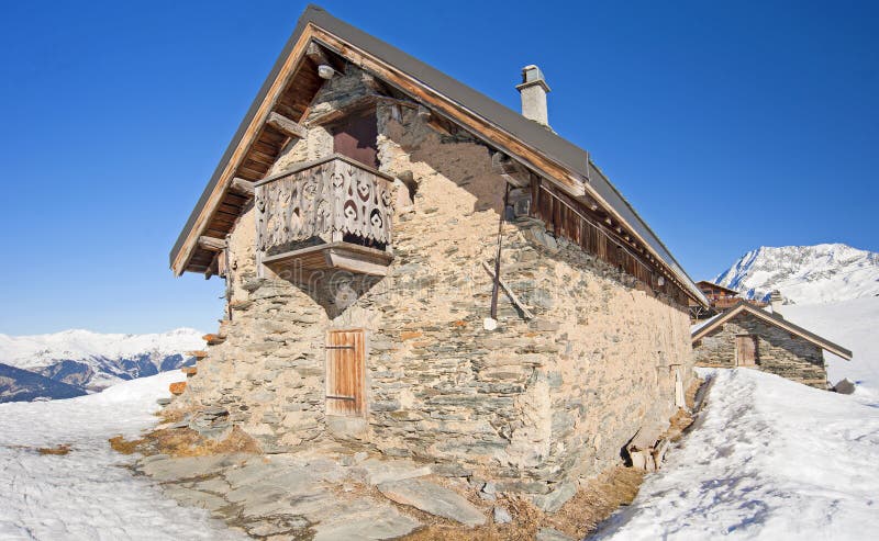 Traditional Alpine Hut On A Mountain Stock Image - Image of isolated ...