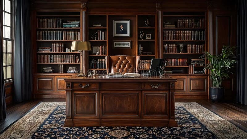 Traditional American Study with Antique Desk Interior Video Stock ...