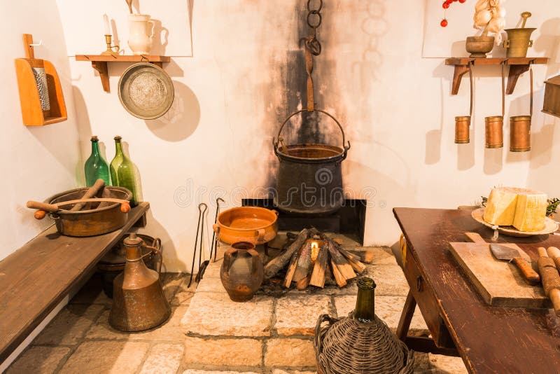 Traditional Ancient Kitchen in Italy. Stock Photo - Image of ornament ...