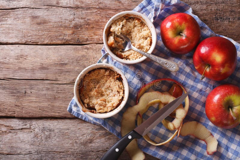 Traditional Apple Crumble in the Pot Horizontal Top View Stock Image ...