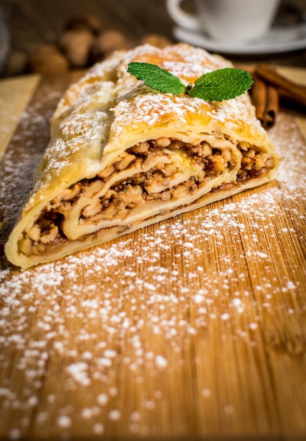 Traditional apple strudel stock image. Image of tasty - 77479913