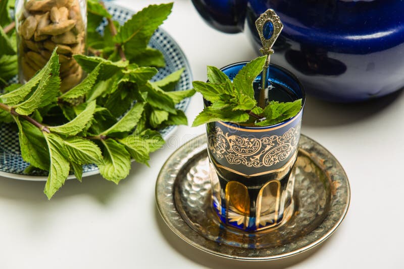Traditional Arab Mint Tea, White Background Stock Image - Image of mint ...